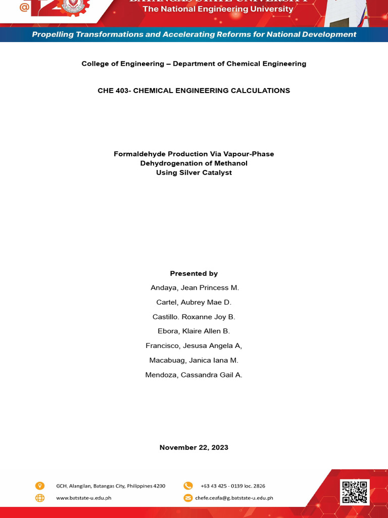 Formaldehyde Production Via Vapour Phase Dehydrogenaytion of Methanol ...