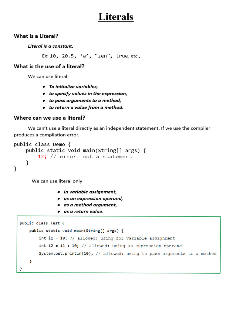 Literals | Download Free PDF | Data Type | Integer (Computer Science)