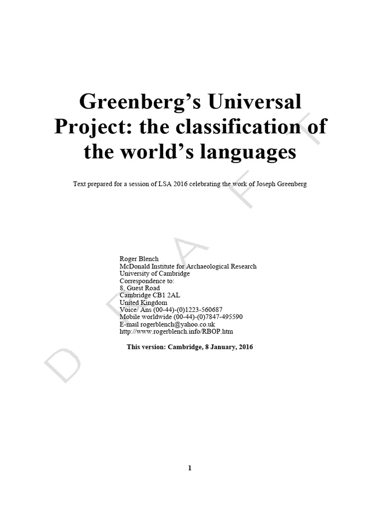 Greenberg's Universal Project. The Classification of The World's ...