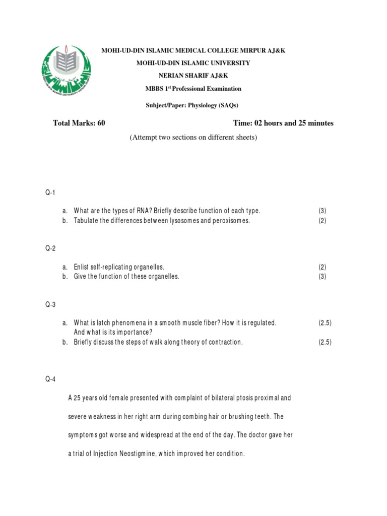 Total Marks: 60 Time: 02 Hours and 25 Minutes: (Attempt Two Sections On ...