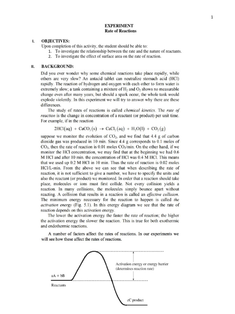Experiment 8 Rate of Reactions 1 | PDF | Nitric Acid | Hydrochloric Acid