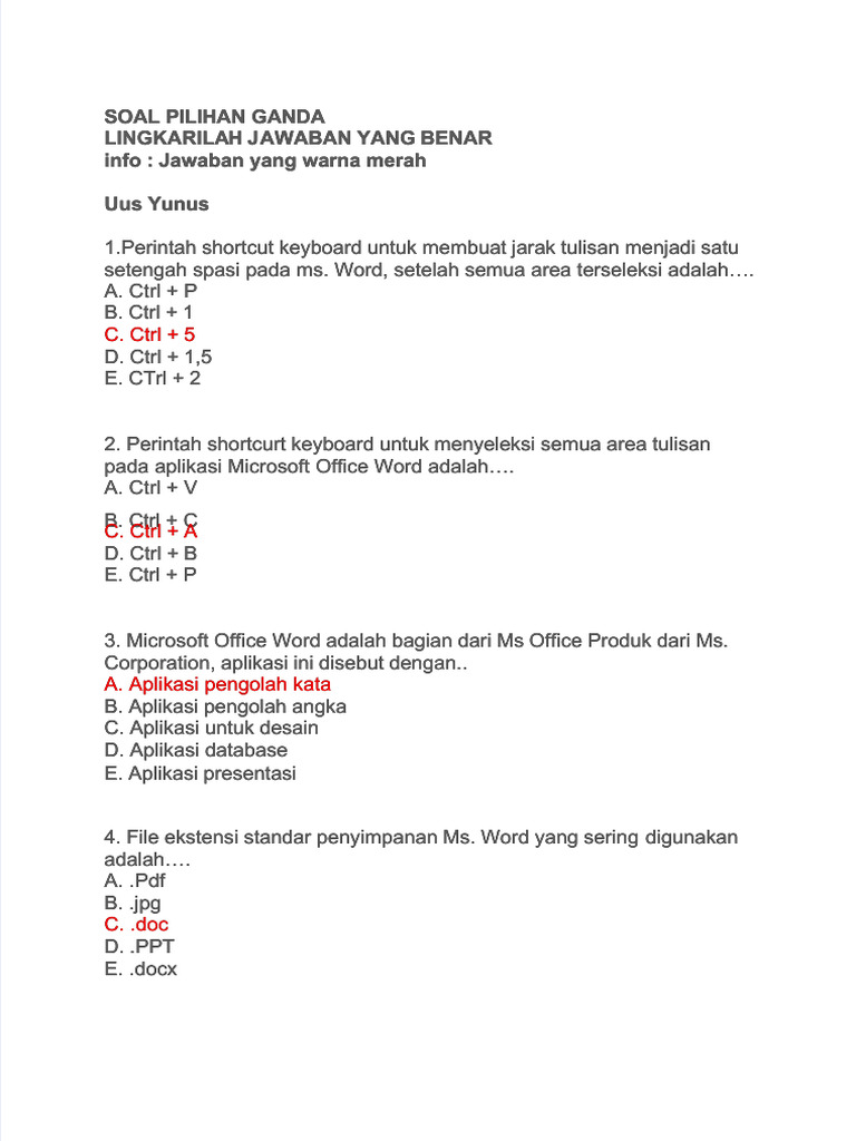 PDF Soal Dan Jawaban Soal Ms Office - Compress | PDF