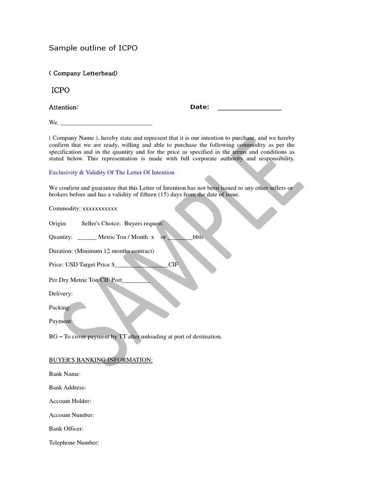 ICPO Template for Oil Purchases | PDF | Finance & Money Management