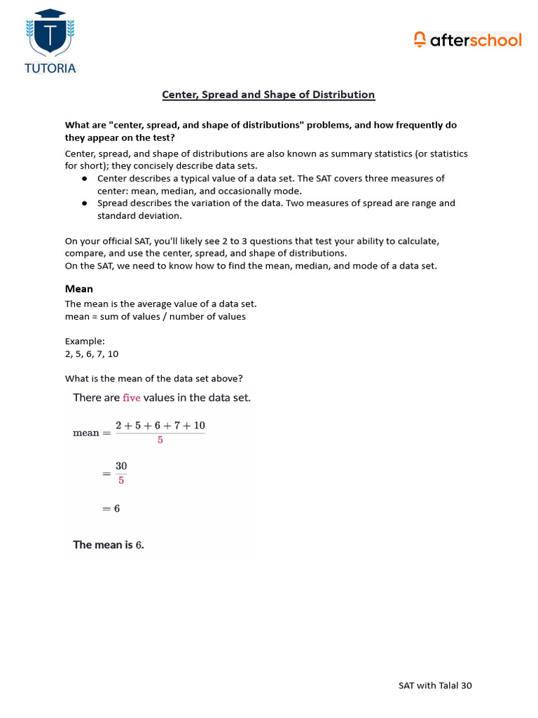 Center, Spread and Shape of Distribution | Download Free PDF | Outlier ...
