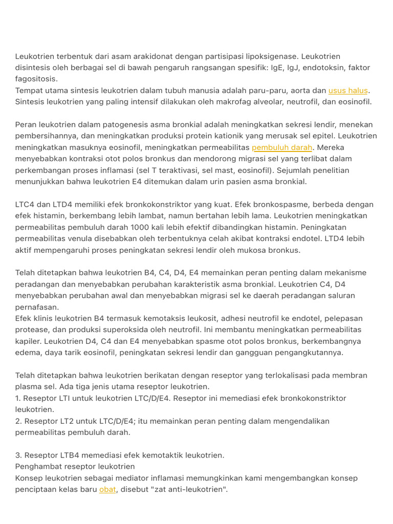 Leukotrien Terbentuk Dari Asam Arakidonat Dengan Partisipasi ...