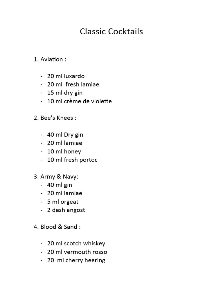 Lista Classic Cocktails | PDF | Martini (Cocktail) | Bartending