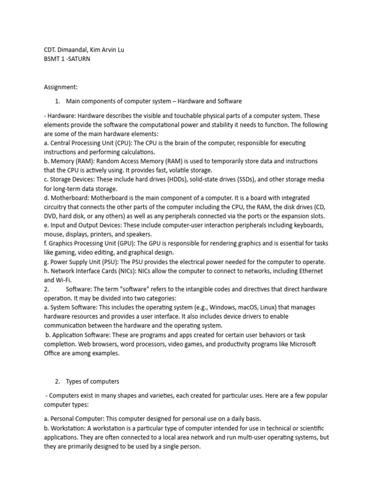 CDT. Dimaandal ICTassignment1 | PDF | Computer Hardware | Graphics ...