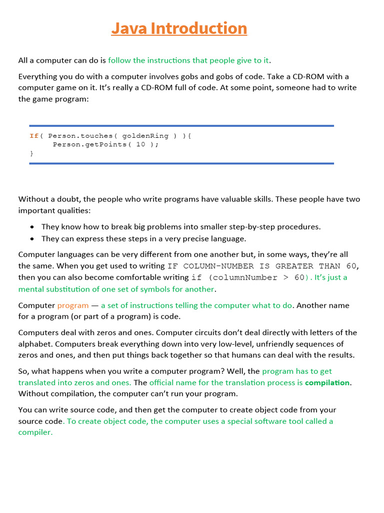 Java Intro Pdf Java Virtual Machine Java Programming Language
