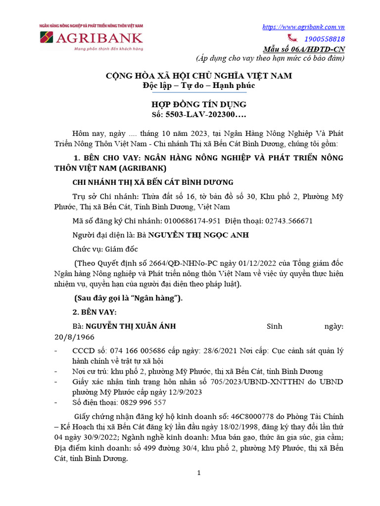 MS 06A. HDTD-CN HDTD Cho Vay Theo Han Muc Co TSBD - TH O | PDF