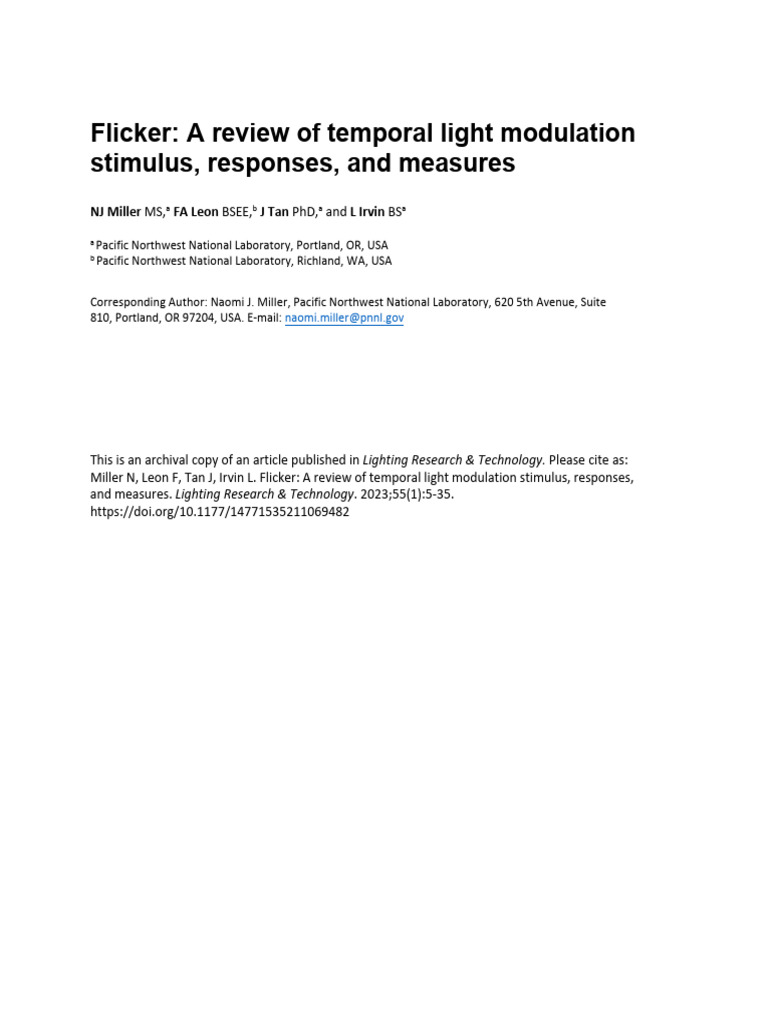 Flicker Review Temporal Light Modulation Stimulus Responses and ...