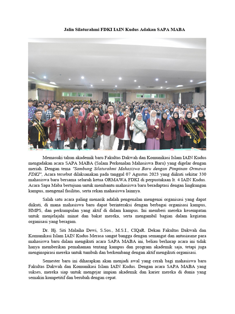 Berita Sapa Maba 2023 | PDF | Karier & Perkembangan