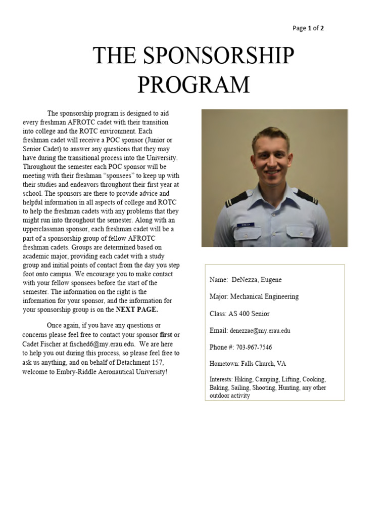 Meet Your Sponsor - DeNezza - 2 | PDF | Military Education And Training ...