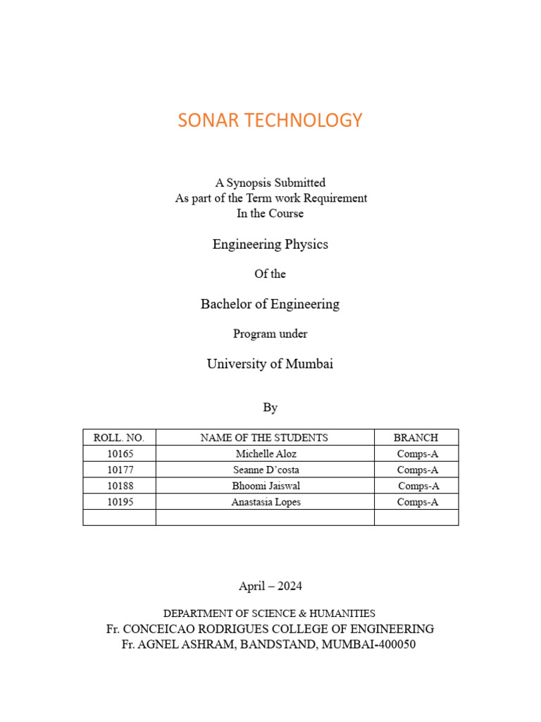 Physics Project Synopsis | PDF | Sonar | Electrical Engineering