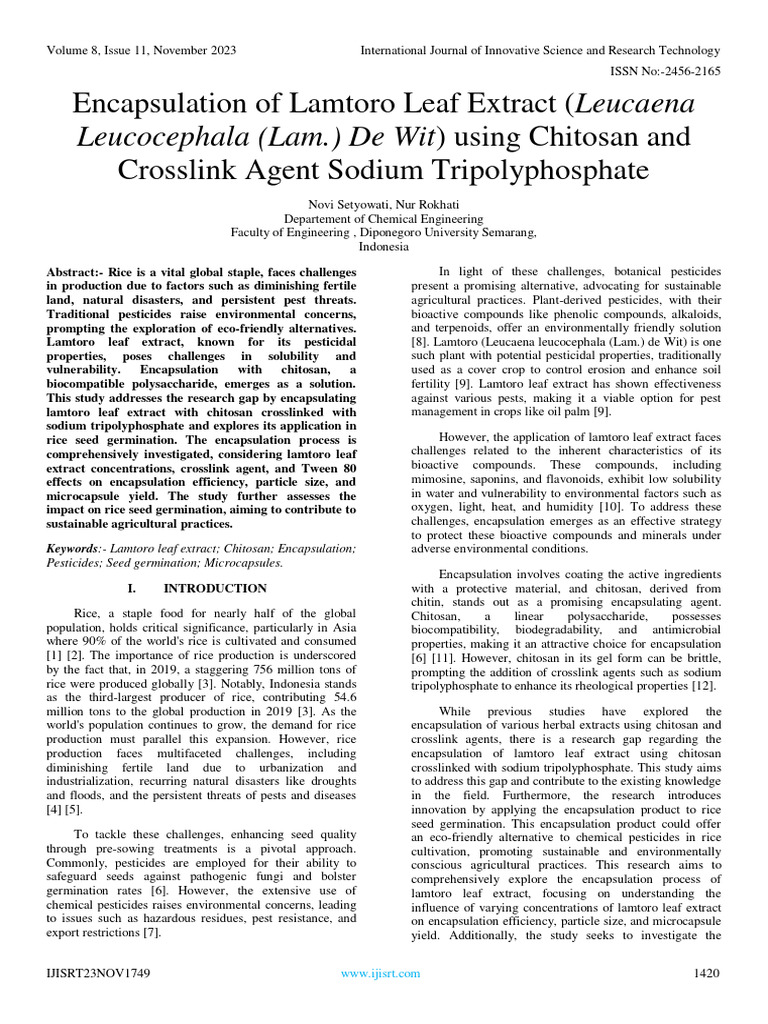 Encapsulation of Lamtoro Leaf Extract (Leucaena Leucocephala (Lam.) de ...