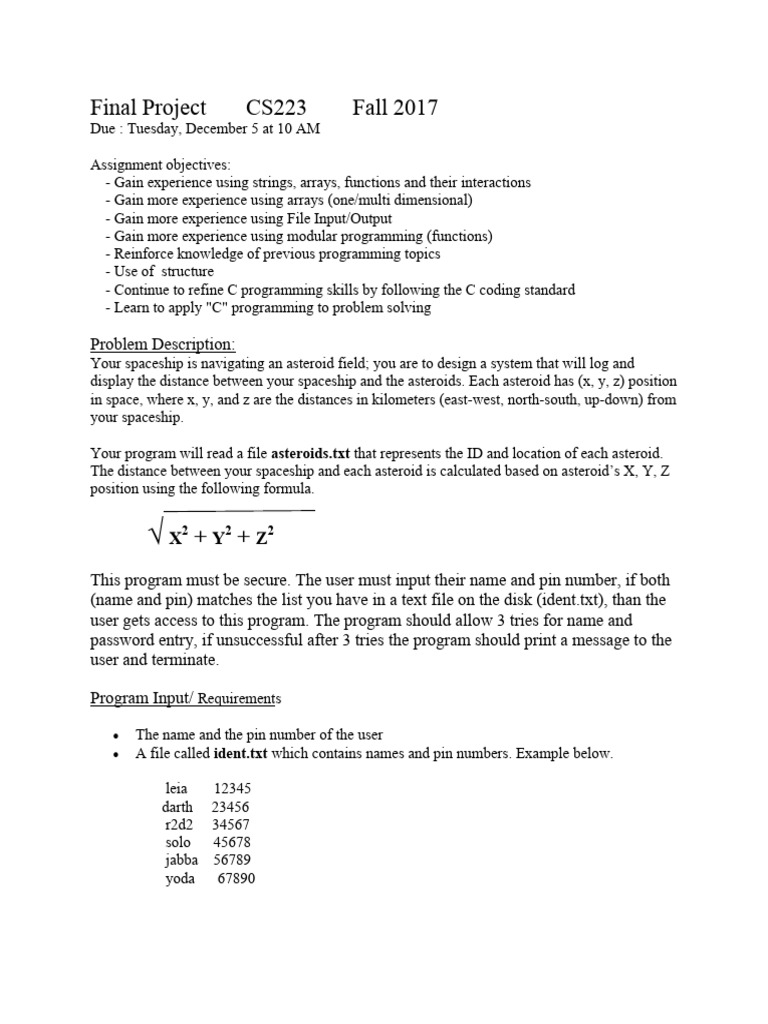 CS223final Project F2017-1 | PDF | Parameter (Computer Programming) | Personal Identification Number