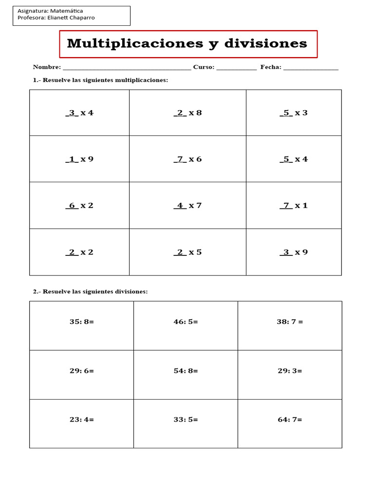 Guia 1 Multiplicacion y Division 3 Basico | PDF