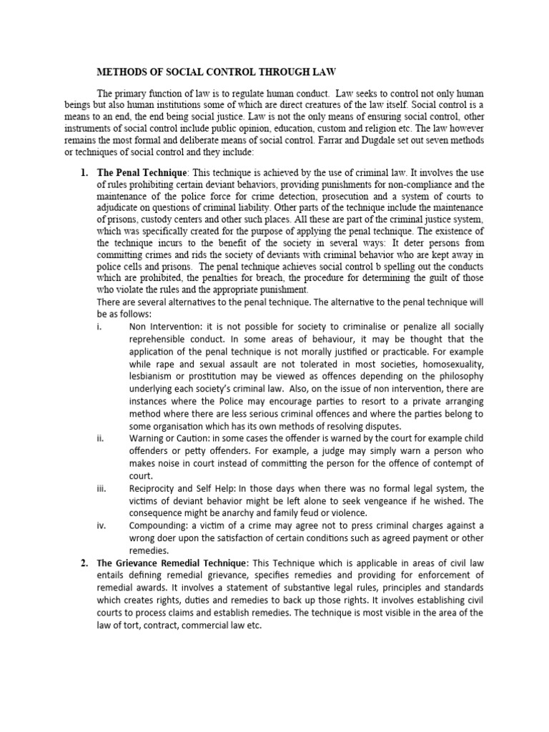 Methods of Social Control Through Law | PDF | Crimes | Crime & Violence