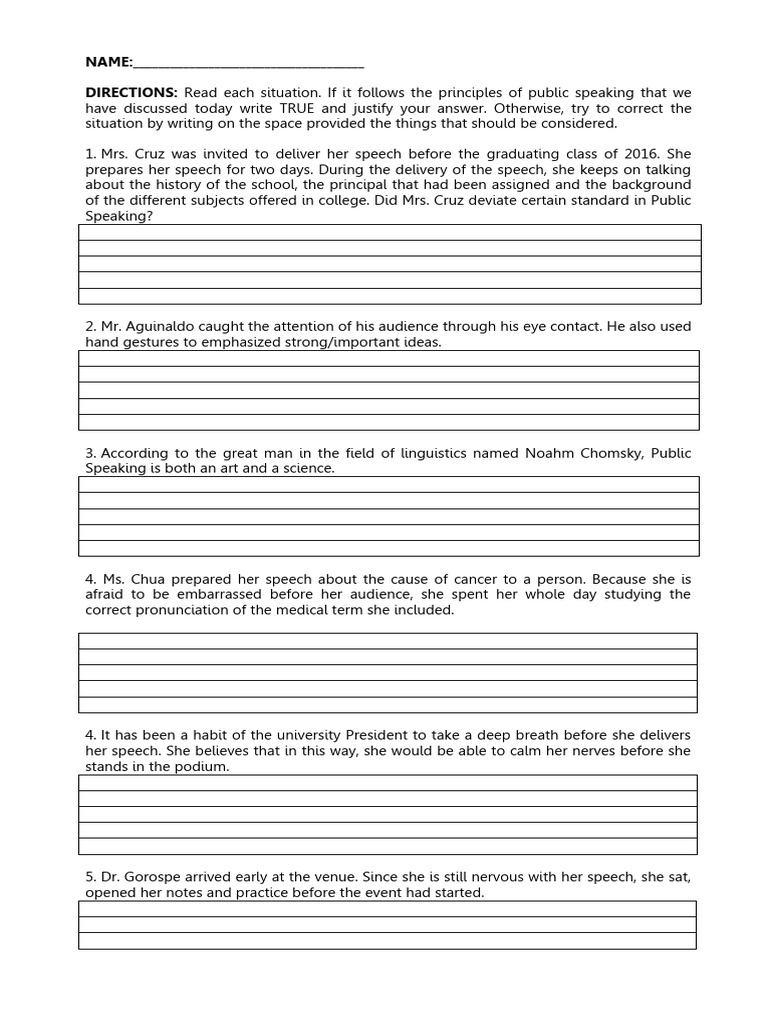 Public Speaking Quiz | PDF