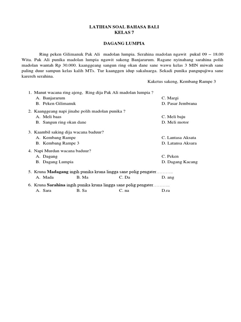Latihan Soal Bhs Bali | PDF