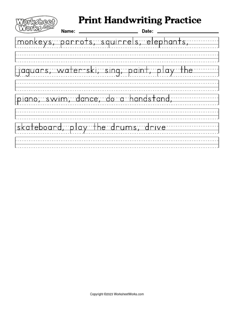 WorksheetWorks Print Handwriting Practice 1 | PDF WorksheetWorks Print Handwriting Practice 1 | PDF