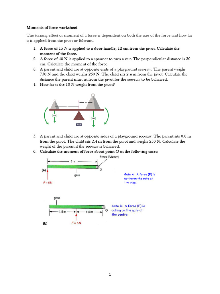 Moment of Forces Worksheet | PDF | Lever | Force