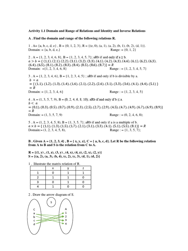 Domain and Range of Relations | PDF | Teaching Methods & Materials