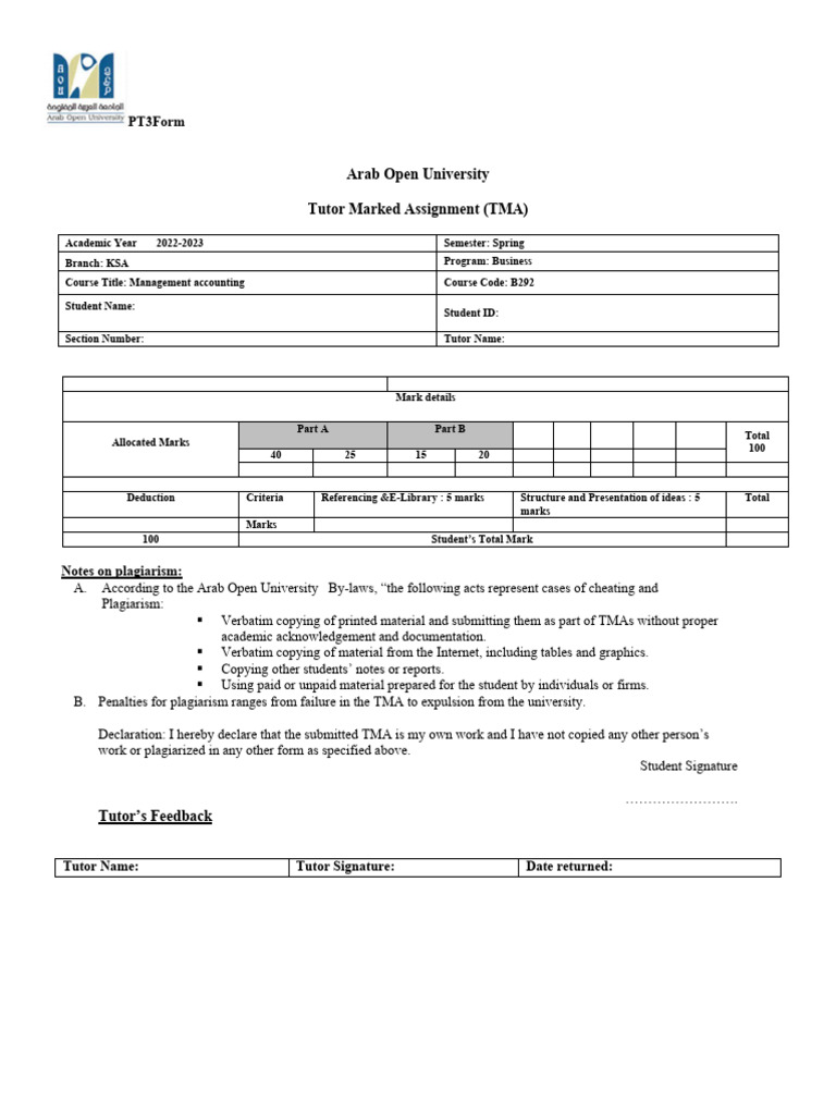 B292-TMA PT3 Form For Spring 2022-2023 | PDF | Business Economics ...
