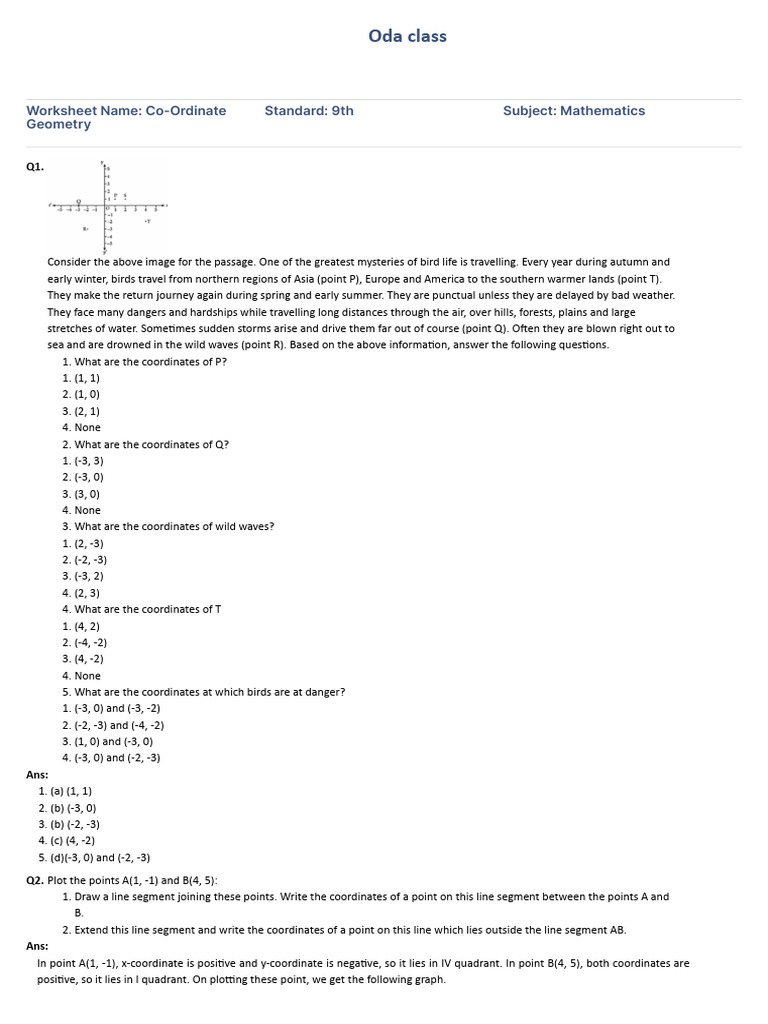 Co Ordinate Geometry Answers | PDF | Cartesian Coordinate System ...