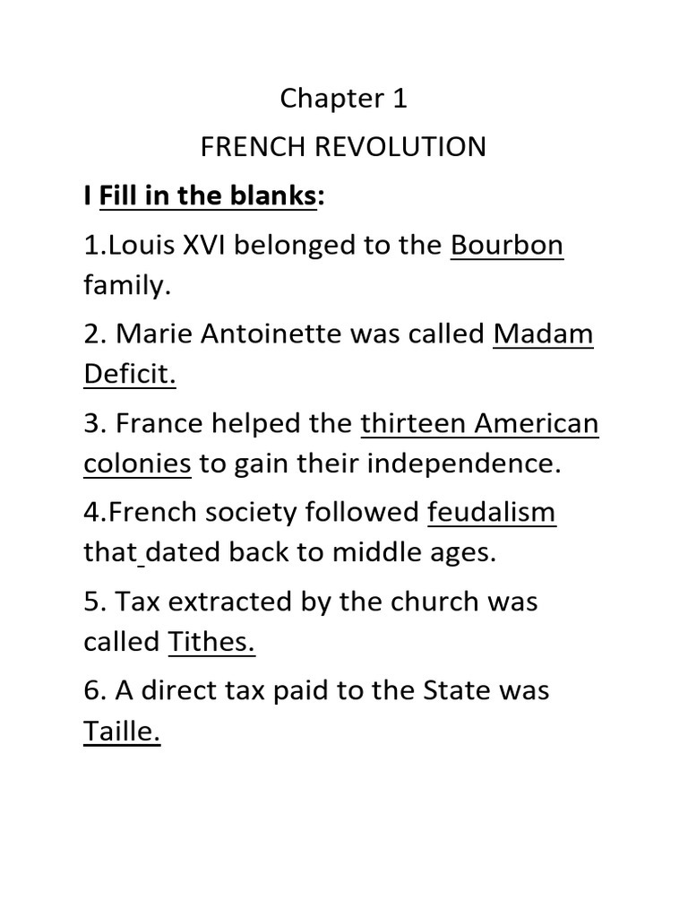 I Fill in The Blanks | PDF | French Revolution | Reign Of Terror