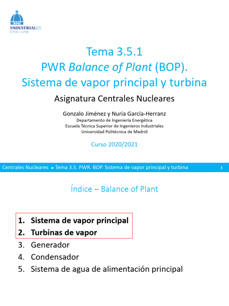 Tema 3 5 1 BOP MSS Turbina 2.0 | Descargar gratis PDF | Reactor de agua a presión | Planta de ...