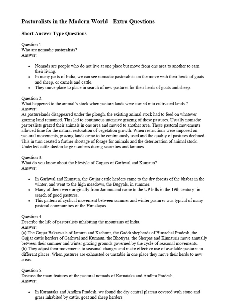 SST Extra Questions | PDF | Pastoralism | Nomad