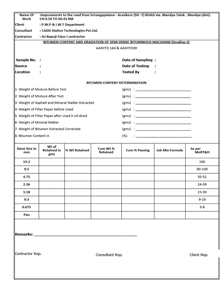 Bitument Cotent & Gradation (SDBC) | PDF | Applied And ...