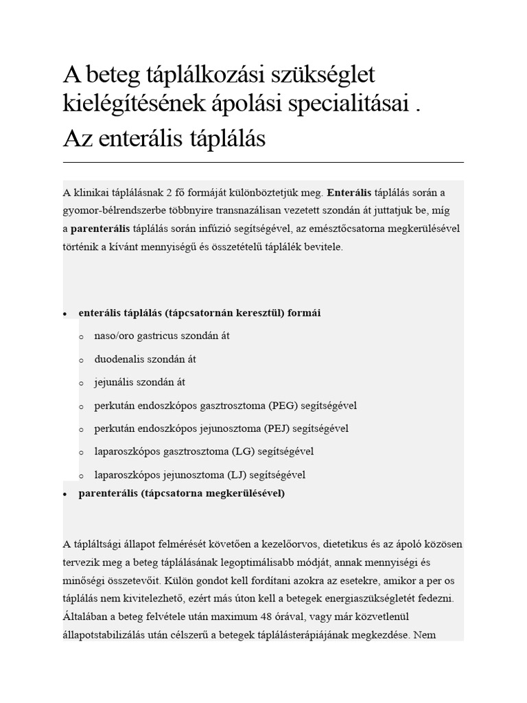 A Beteg Táplálkozási Szükséglet Kielégítésének Ápolási Specialitásai 3 ...