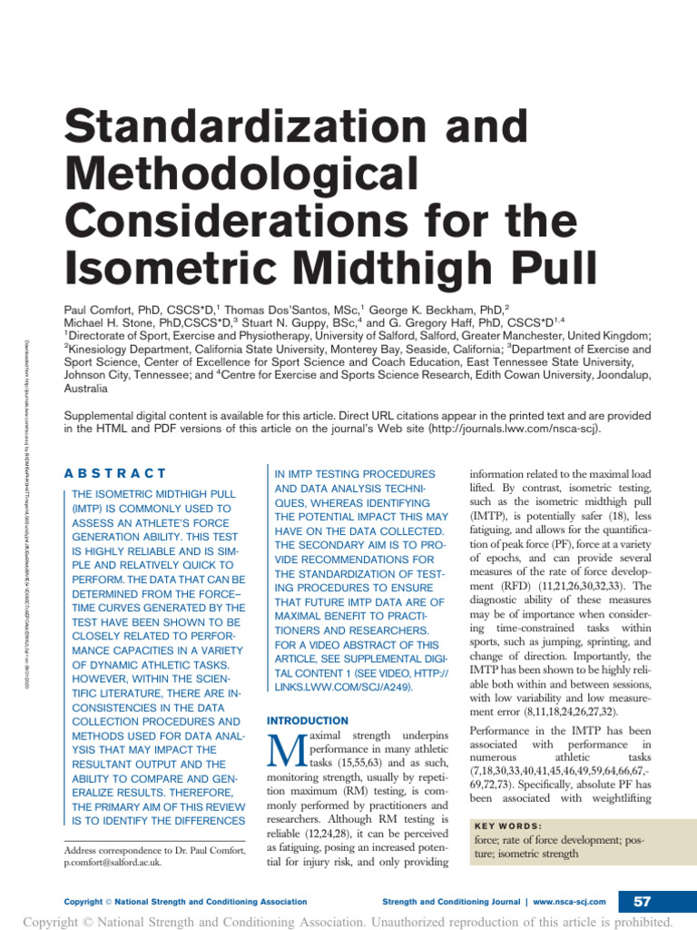1-Standardization and Methodological Considerations For The Isometric Midthigh Pull | PDF ...