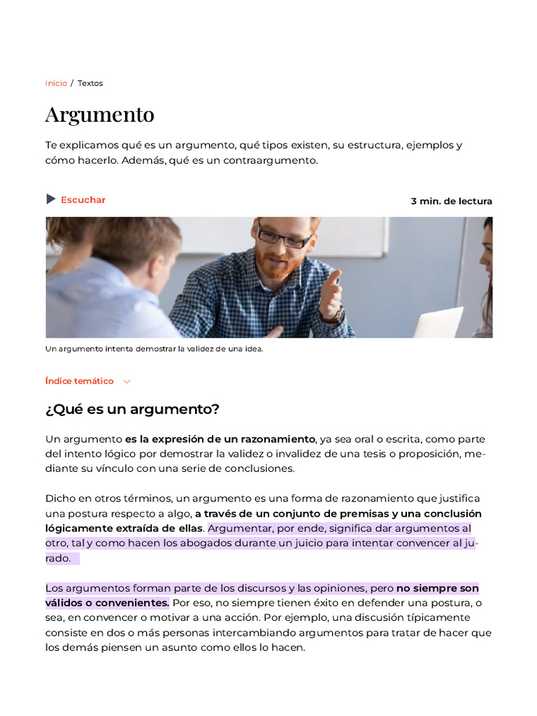 Argumento - Concepto, Tipos, Estructura, Ejemplos y Construcción | PDF ...