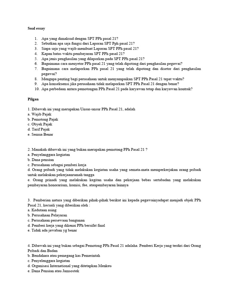 Soal SPT PPH 21 | PDF