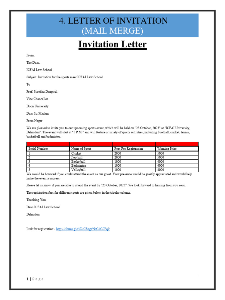 Invitation Letter Mail Merged | PDF | Summer Olympic Games | Ball Games