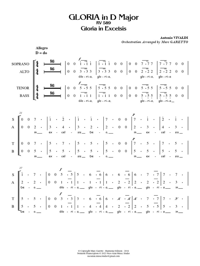 Gloria in D Major RV 589 (VIVALDI) - NOTATION | PDF | Compositions ...