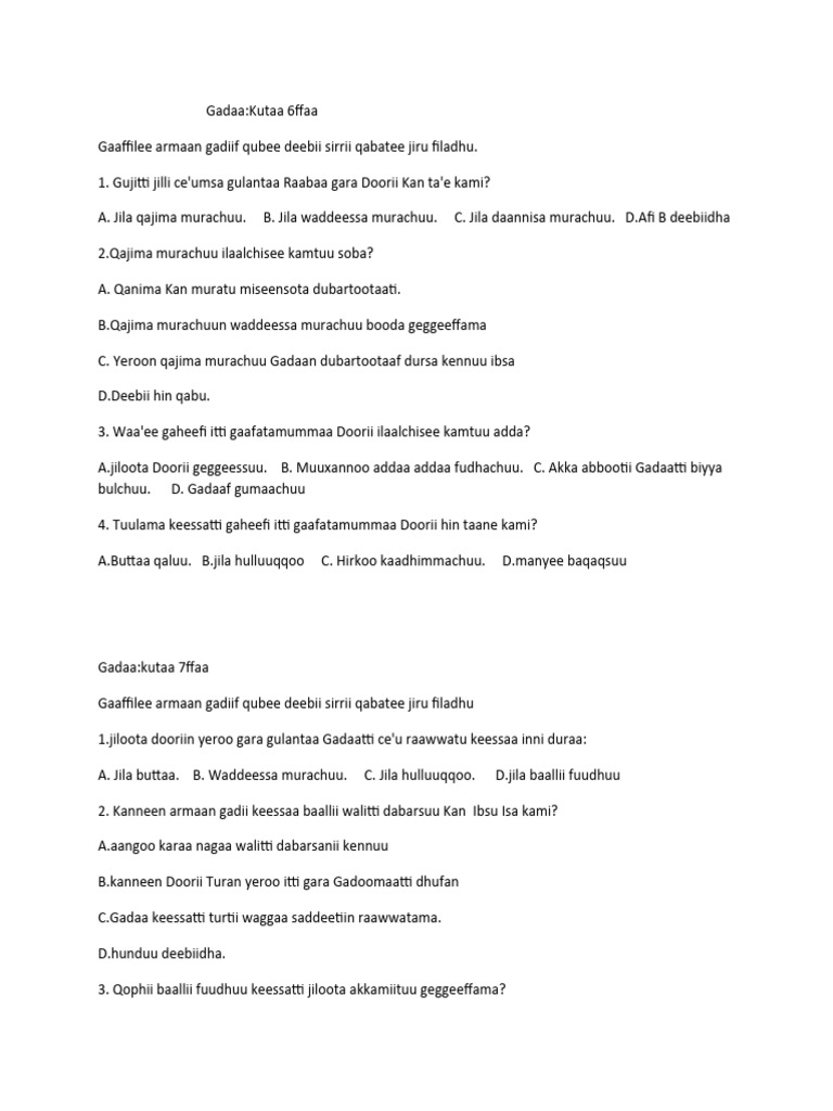 Gadaa - Kutaa 6fi 7ffaa Gaaffilee Dorgommii | PDF