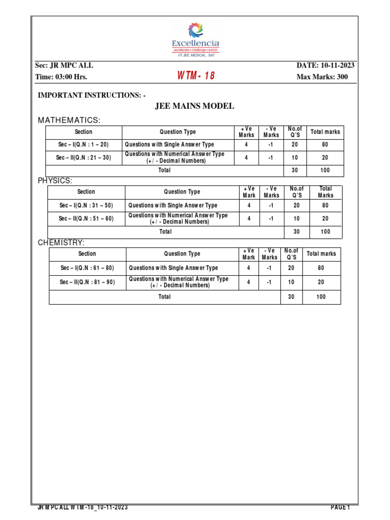 JR MPC All WTM-18 - 10-11-2023-QP | PDF | Density | Orbit