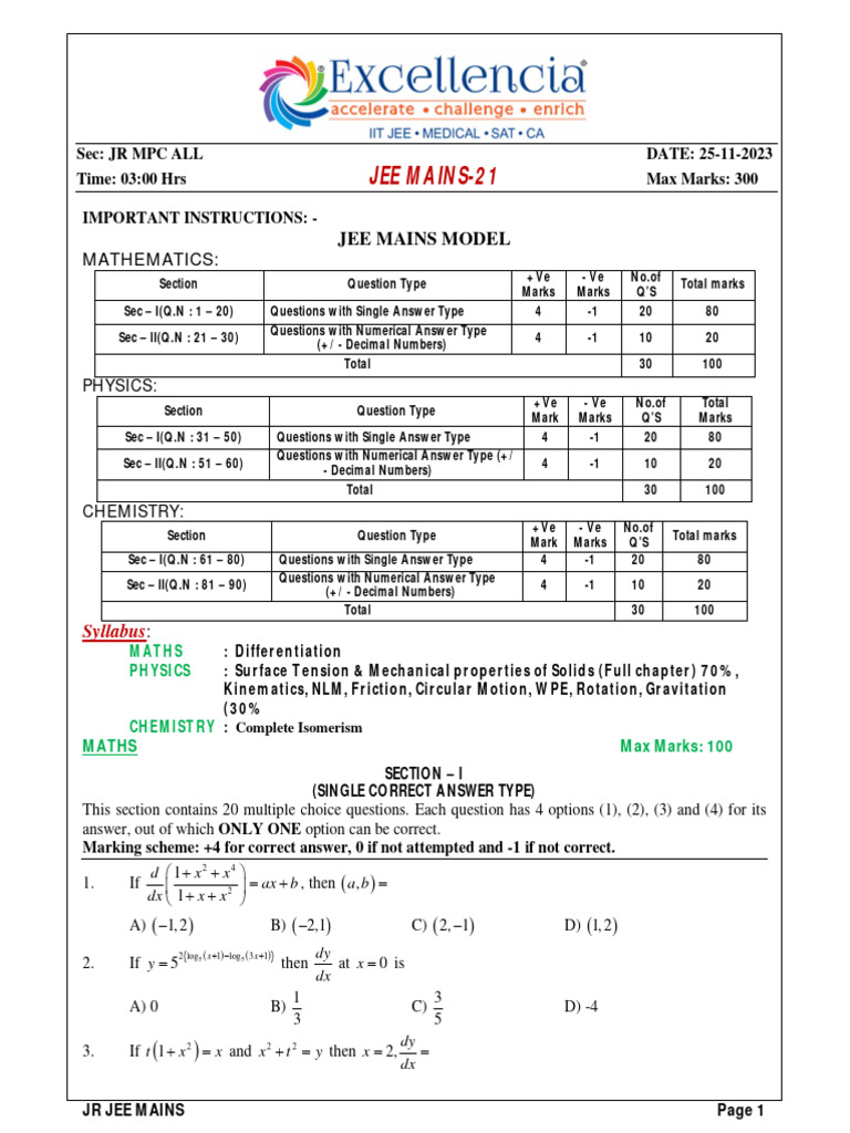 JR MPC WTM-21 - 25-11-2023 - QP | PDF | Isomer | Organic Chemistry