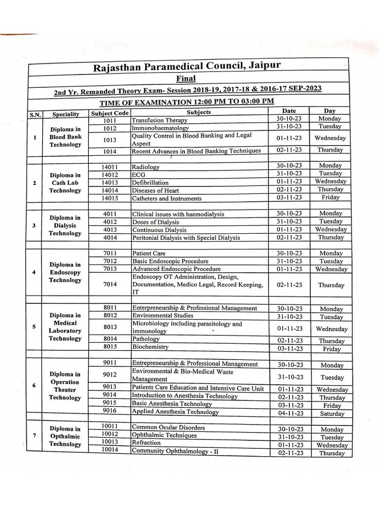 Time Table Sep-2023 | PDF