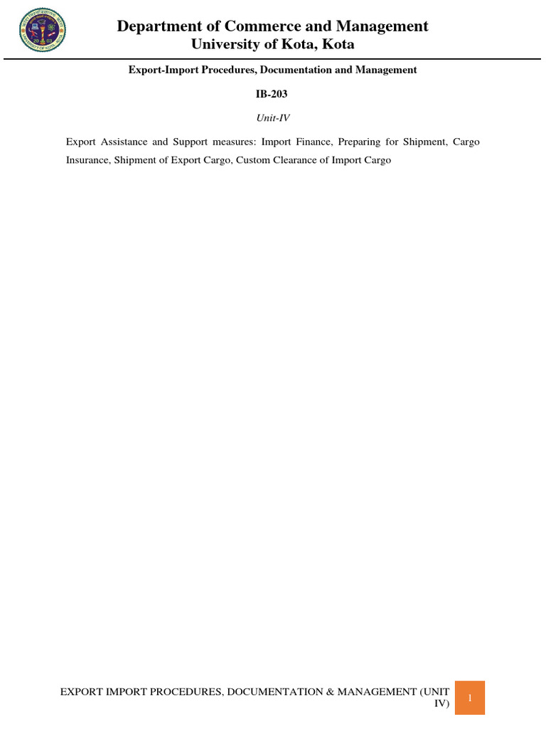 Exp - Imp Docu & Proce (Unit IV) | PDF | Letter Of Credit | Insurance