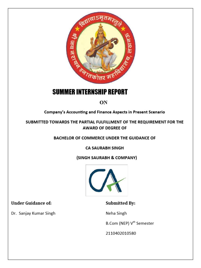 Summer Internship Report on Accounting | PDF | Income Tax | Tax Deduction