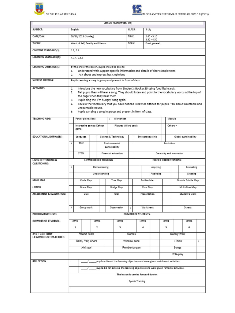 Week 30 20232024 | PDF | Lesson Plan | Thought