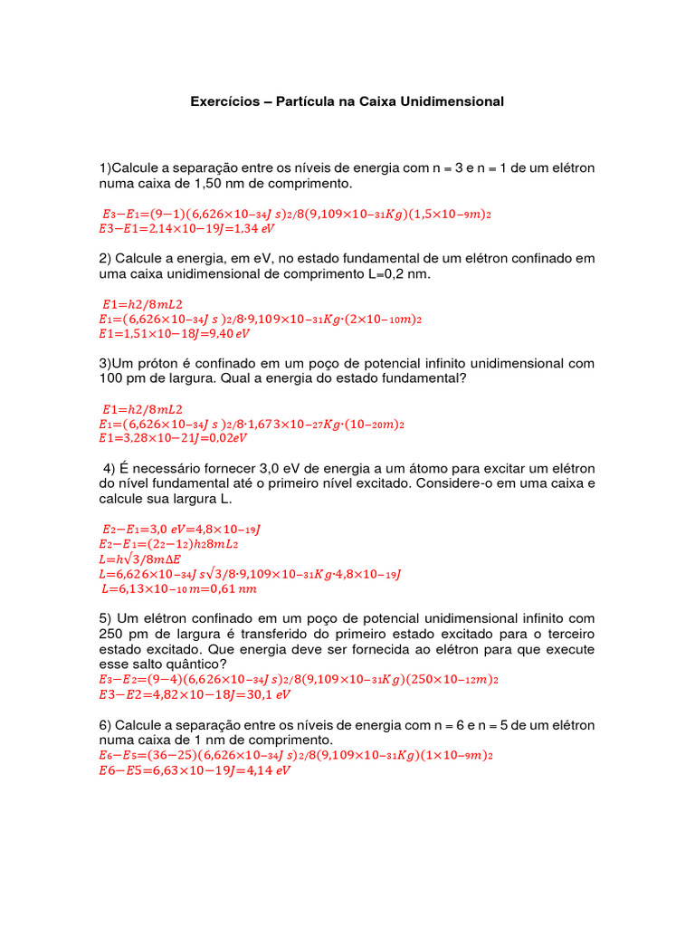 Exercícios Resolvido Caixa Unidimensional | PDF | Elétron | Nível de ... Exercícios Resolvido Caixa Unidimensional | PDF | Elétron | Nível de ...