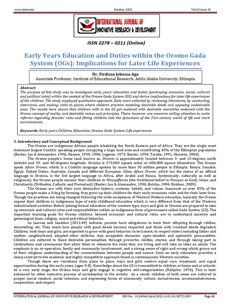 Education in Gadaa System | PDF | Ethiopia | God