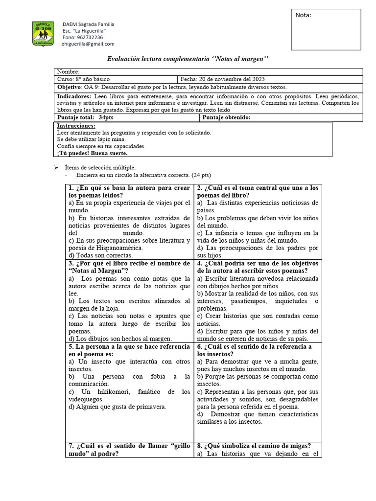 Evaluación de "Notas al Margen" | PDF