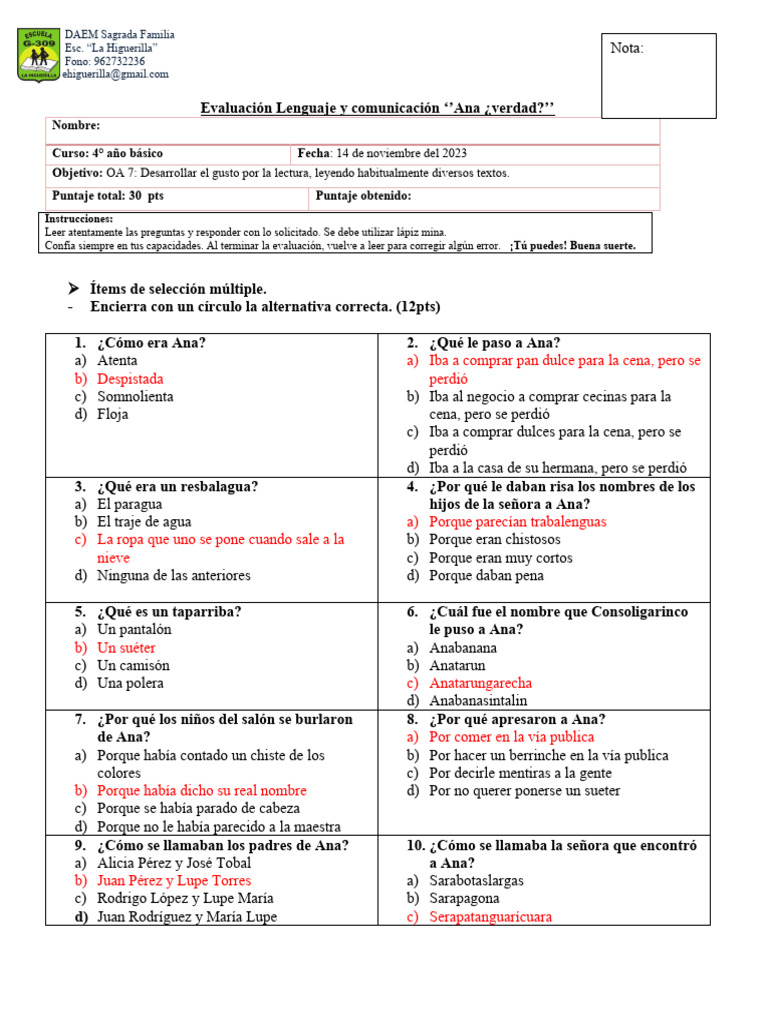 Prueba ANA ¿Verdad) | PDF