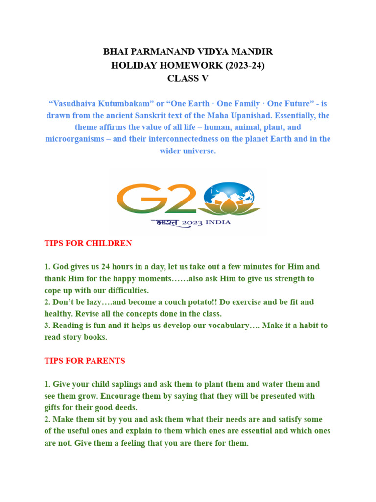 Holiday Homework Class 5 2023 24 | PDF | Climate Change | Pollution Holiday Homework Class 5 2023 24 | PDF | Climate Change | Pollution